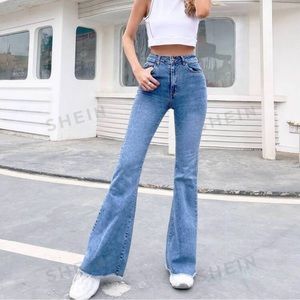 SHEIN | Jeans | Shein High Rise Raw Hem Flare Jeans | Poshmark